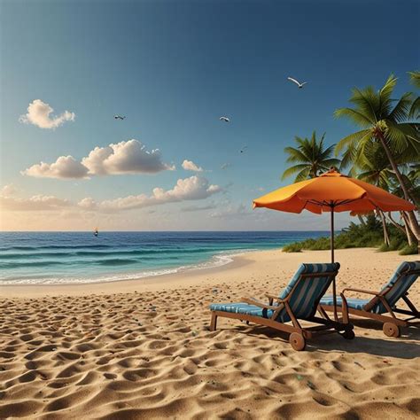 Illustration Of Beautiful Beach In Summer Premium Ai Generated Image