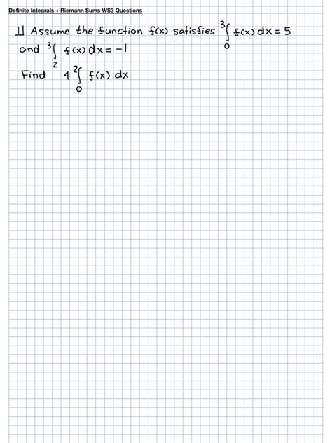Definite Integrals Riemann Sums Worksheet 3 Questions Pdf Integral Calculus