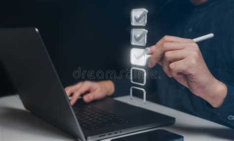 digital checklist with virtual task completion concept stock