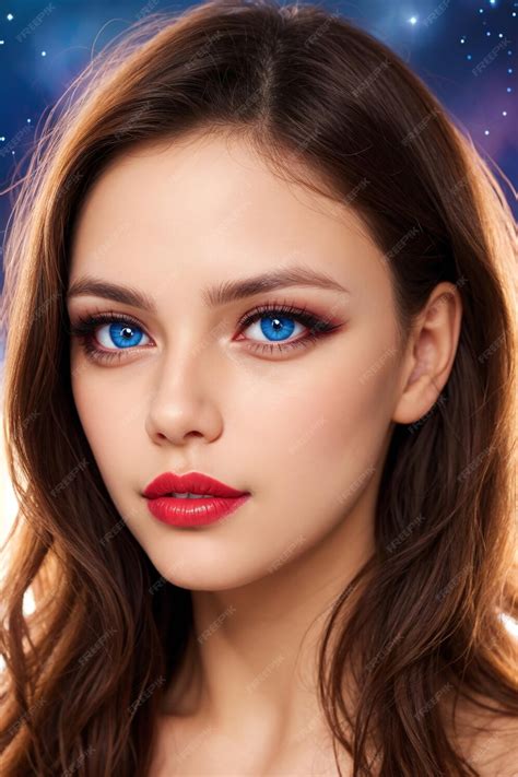 Premium Photo A Woman With Blue Eyes And A Red Lip