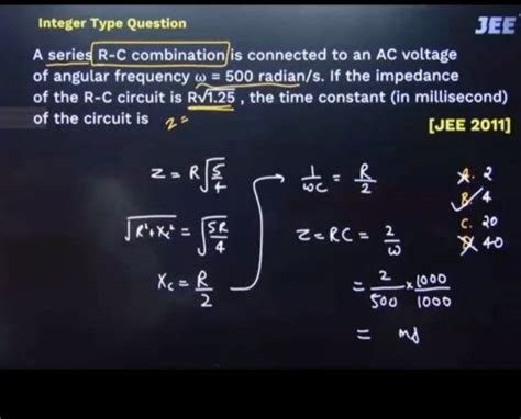 Integer Type Questioniea Series R−c Combination Is Connected To An Ac
