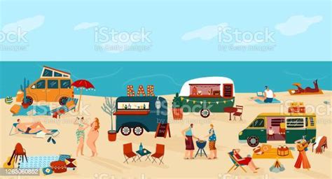Les Gens Voyagent Dans Lillustration De Vecteur De Remorque Le Dessin
