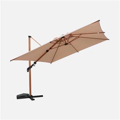 Offset Square Parasol Beige 3x3m Wood Effect Pole Sweeek