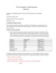 Post Lab Assignment Solution Prep Docx Post Lab Assignment Solution Preparation CHEM L