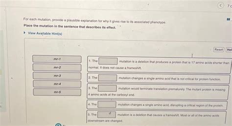 Solved For Each Mutation Provide A Plausible Explanation Chegg