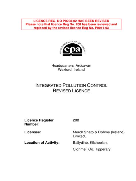 Fillable Online Integrated Pollution Control Revised Licence Fax Email
