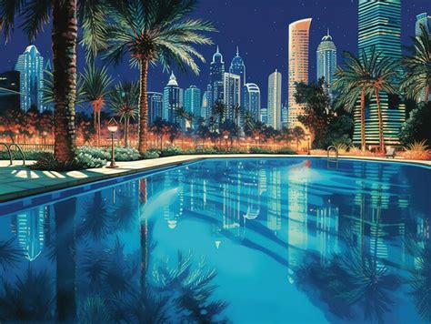 Premium AI Image Dubai Hotel Pool Dubai Skyline Buildings City Lights