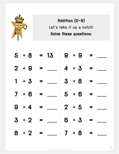 Starting Point Worksheet 02 Addition 0 9 Shapeshire Worksheets