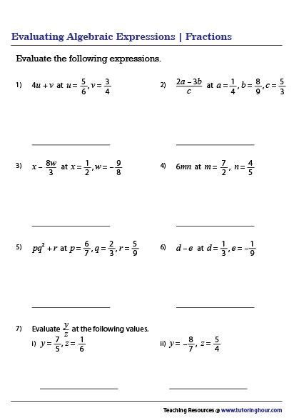 Evaluating One Step Algebraic Expressions With One Variable And No