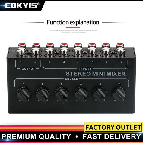 패시브 스테레오 믹서 미니 오디오 믹서 휴대용 사운드 믹서 Rca 입력 라이브 스튜디오 녹화용 초저소음 6 채널