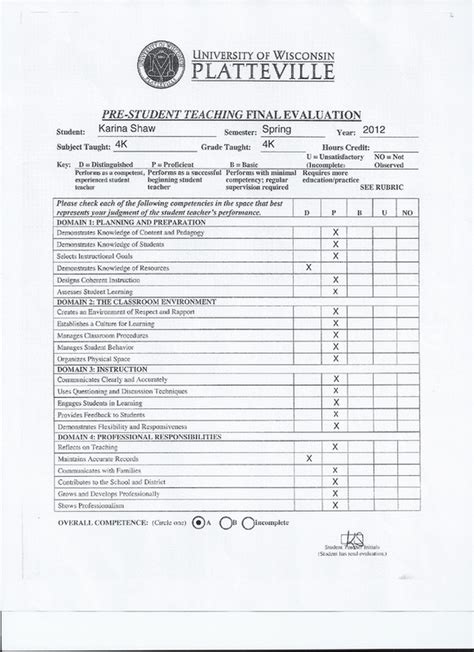 Pre Student Teaching Pre K Evaluation Karina Shaws Education Portfolio