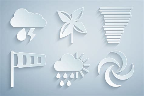 雨と太陽竜巻コーン気象風吹き風ベーンピンホイールと稲妻のアイコンで曇り設定ベクトル 3dのベクターアート素材や画像を多数ご用意 3d
