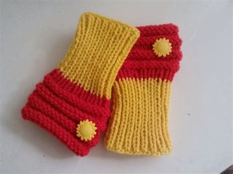 Fingerless Gloves Hand Knit Hand Warmers Red Mustard Etsy Hand