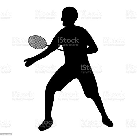 테니스 선수 아이콘입니다 흰색 배경에 검은 실루엣 스포츠 레이블입니다 문자 간단한 스타일입니다 벡터 일러스트레이션 건강한 생활방식에 대한 스톡 벡터 아트 및 기타 이미지