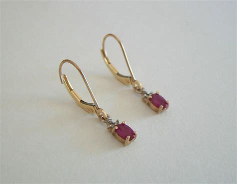 Vintage Synthetic Ruby And Diamond Pendant Earrings 10k Gold Us