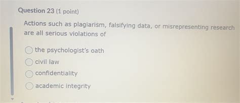 Solved Actions Such As Plagiarism Falsifying Data Or Misrepresenting