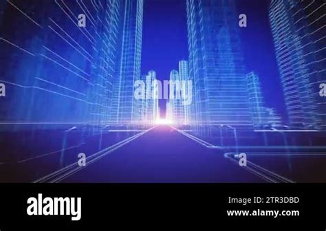 Beautiful Modern City In Sunset Extreme Fast Moving Through Flying To
