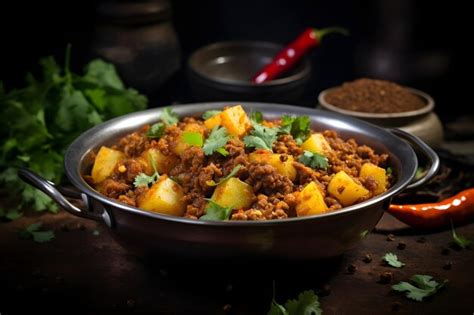 Premium Ai Image Tangy And Spicy Aloo Keema A Hearty Combination Of