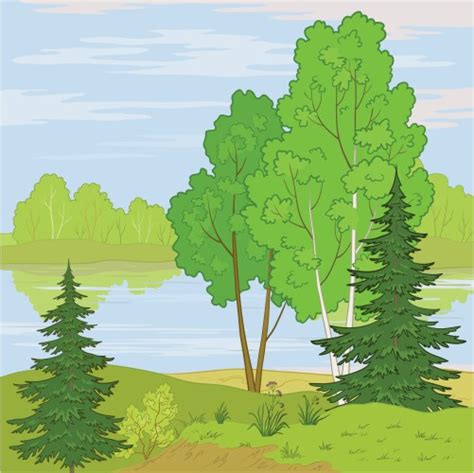 Landscape Trees River And Mountains Royalty Free Vector