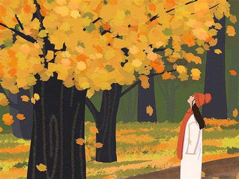 秋日插画12 独自一人 一枝大叶子 站酷ZCOOL