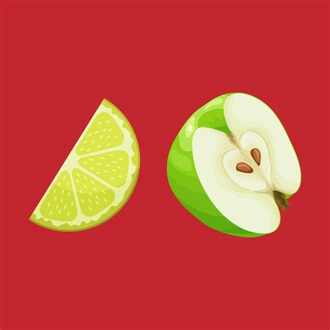 Premium Vector Apple And Lemon Slice On A Red Background Apple And