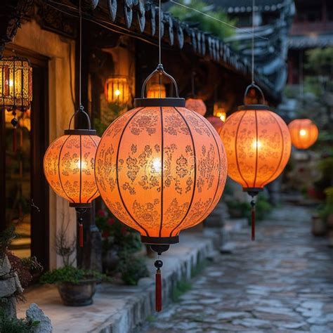Traditional Yipeng Lanterns Festival Illuminating The Night Sky Stock