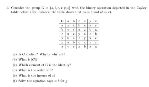 Solved 3 Consider The Group G Abcxyz With The Binary