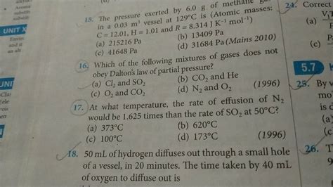 The Pressure Exerted By 6 0 G Of Methane Bas 24 Correct In A 0 03 M3 Ve