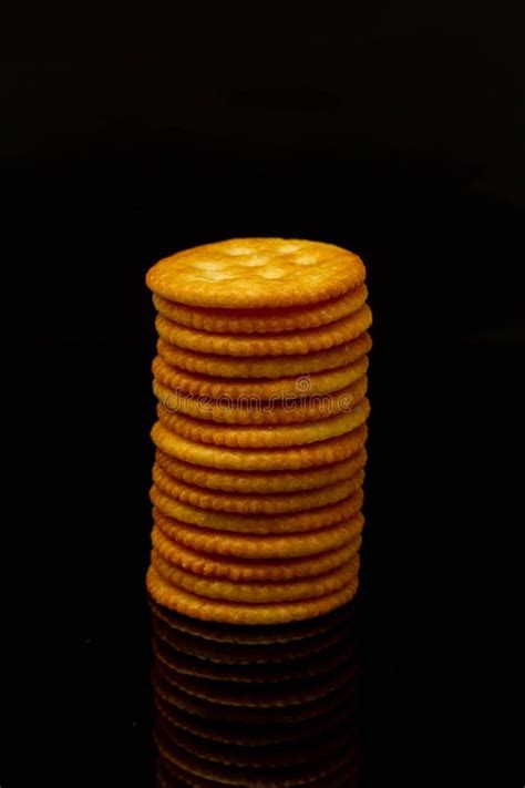 Snack Concept Salty Crackers Or Biscuits Arranged In Vertical Row