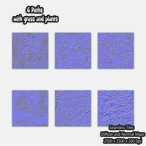 6 Seamless Paths With Grass Plants Normal And Diffuse Maps 2d