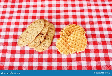 Biscuits On Checkered Cloth Stock Image Image Of Pile Dessert 62923155