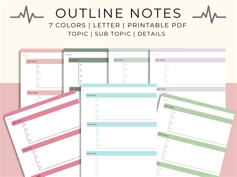 Outline Notes Template Printable Pdf Instant Download Lined Note