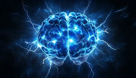 Human Brain Power Energy Electrical Activity Concept Image Intense Blue Lightning Strikes Brain