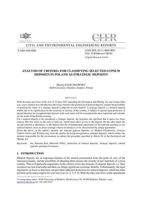 Pdf Analysis Of Criteria For Classifying Selected Gypsum Deposits In Poland As Strategic Deposits
