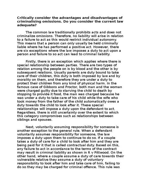 Omission Essay Crimes Crime And Justice