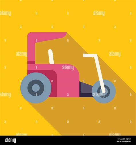 Pink Motor Tricycle Icon In Flat Style With Long Shadow On Yellow