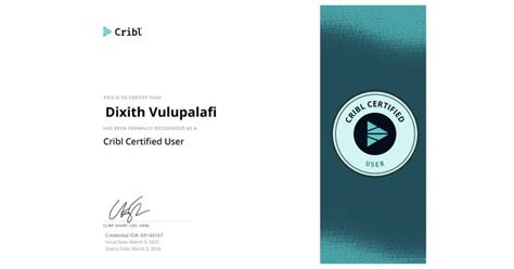 Dixith Reddy Vulupala On Linkedin Level 1 Cribl Certified