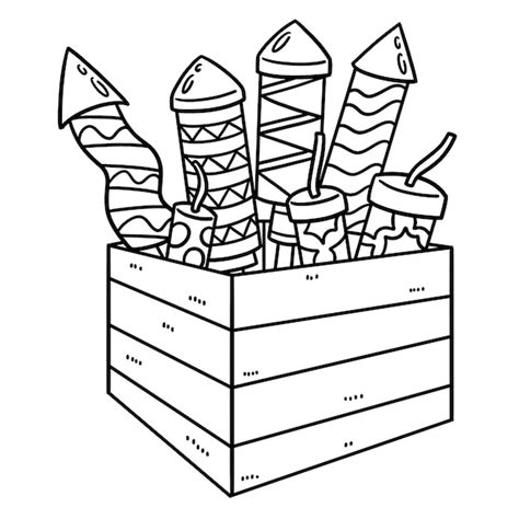 Fuegos artificiales de año nuevo en caja aislada para colorear Vector