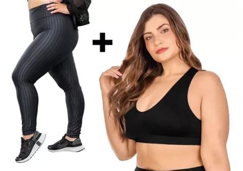 Conjunto Calça Poliamida 3d Plus Size E Top Sem Bojo Suplex