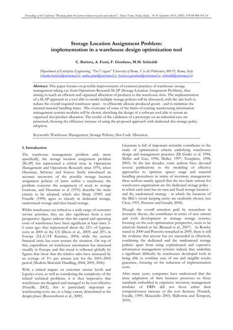 Pdf Storage Location Assignment Problem Implementation In A