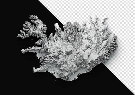 아이슬란드 지도 아이슬란드 플래그 음영 구호 색상 높이 지도 고립 된 배경 3d 그림 프리미엄 Psd 파일