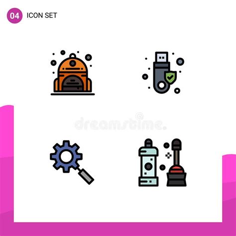 4 Universal Filledline Flat Colors Set For Web And Mobile Applications School Gear Security