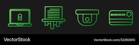 Set Line Motion Sensor Laptop And Lock Paper Vector Image