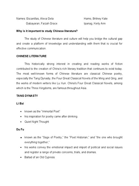 Group 4 Chinese Literature Pdf Confucius Chinese Literature