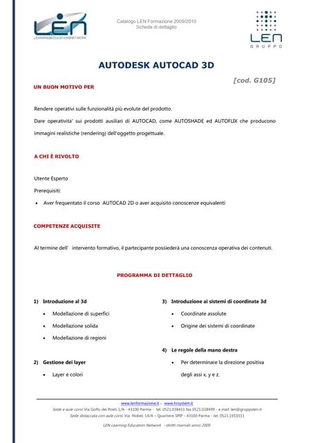Autodesk Autocad 3d Scheda Corso Len Pdf