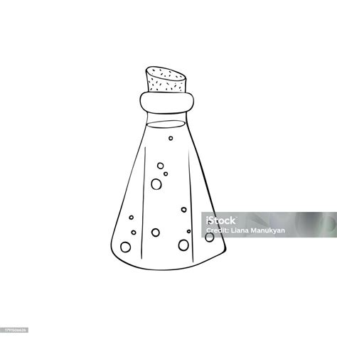 마법의 물약이 담긴 손으로 그린 병 연금술의 비약 마법의 물질 Wizardry 음료 용기 마법 액체 플라스크 물약병 거품이 있는 마법의 연금술사 비약 건강관리와 의술에 대한