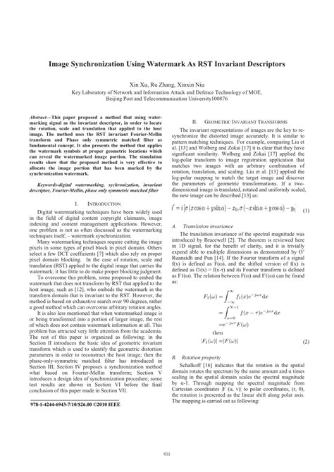 Pdf Image Synchronization Using Watermark As Rst Invariant Descriptors
