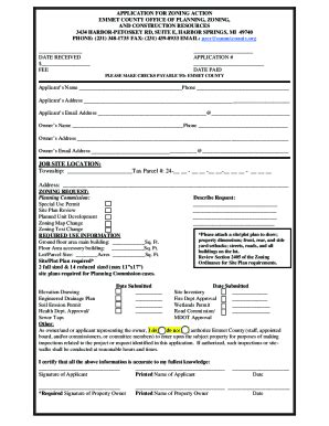 Fillable Online APPLICATION FOR ZONING ACTION EMMET COUNTY OFFICE OF