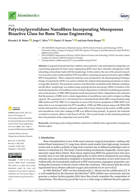 Pdf Polyvinylpyrrolidone Nanofibers Incorporating Mesoporous Bioactive Glass For Bone Tissue