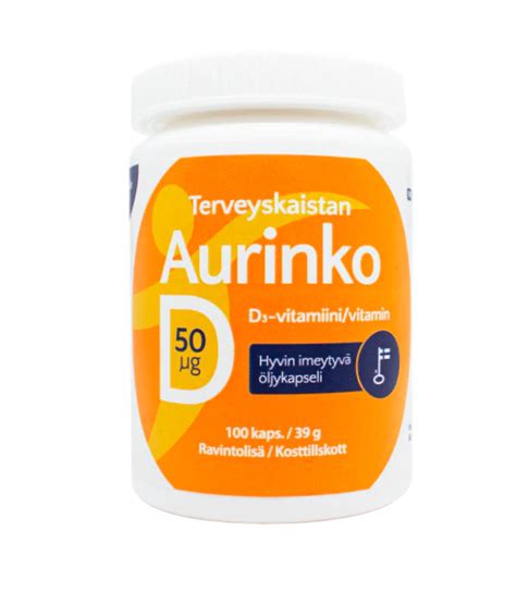 Terveyskaista Aurinko D Vitamiini 50 µg 100 Kaps Life